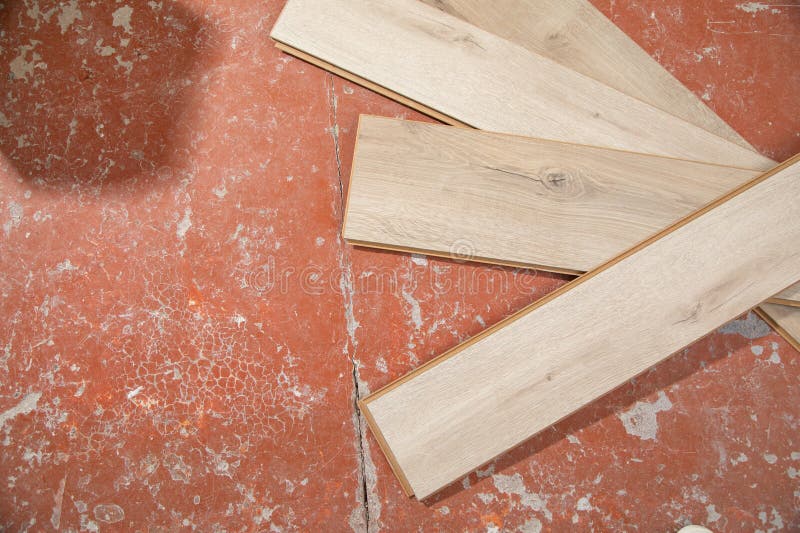 New Laminates Lying on Old Floor. Renovation of Floor Stock Image ...