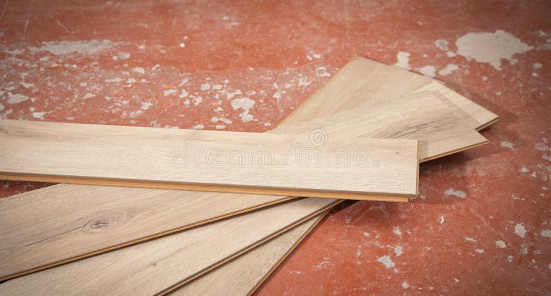 New Laminates Lying on Old Floor. Renovation of Floor Stock Image ...