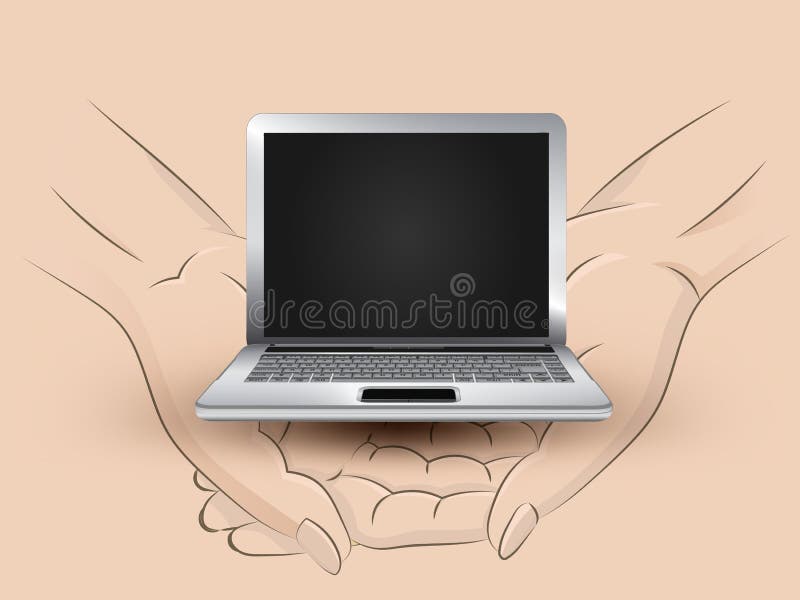 New Laptop Hold Two Human Hands Across Vector Stock Vector ...