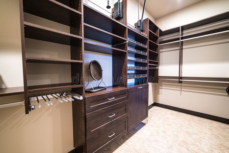 New Large Empty Walk-in Closet Stock Photo - Image of clothes, built ...