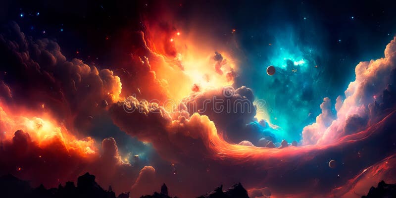 Panoramic Looking into Deep Space. Dark Night Sky Full of Stars Stock ...