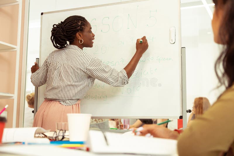 Competent Teacher Writing Task On The Board Stock Photo - Image of ...