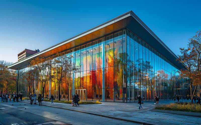 The New Library is Modern Glass Building with Colorful Stained Glass ...