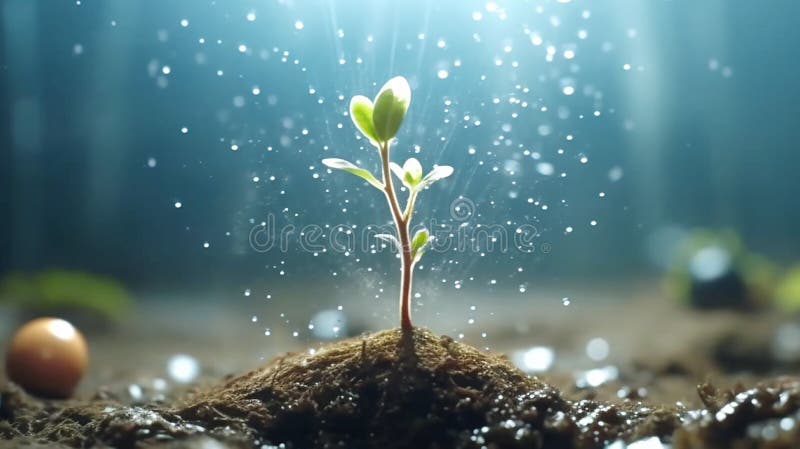 New Life Emerges with Seedling Growth and Roots with Water Drop ...