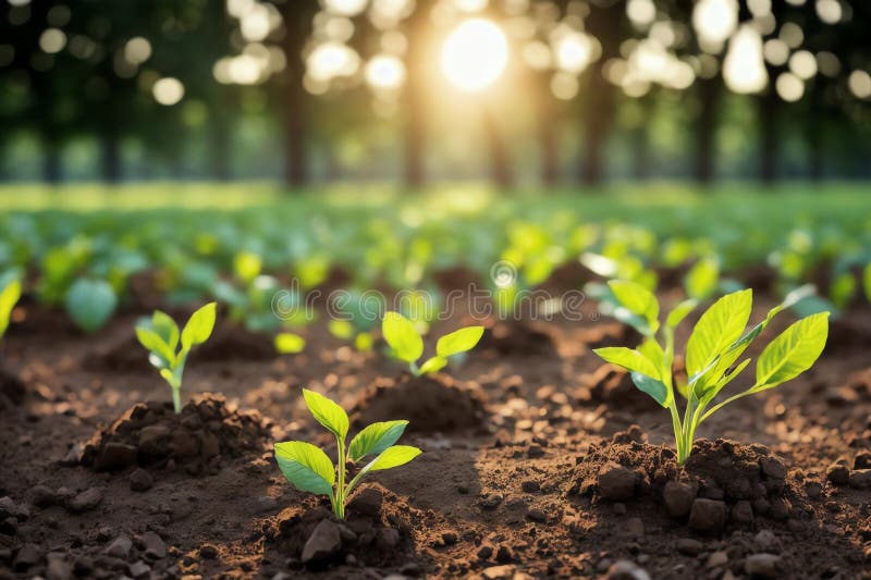 New Life Emerging Saplings Growing in Sunlit Soil.AI Generated Stock ...