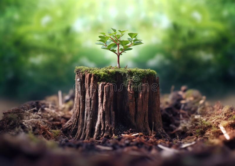 New Life and Hope Concept with Young Tree Growing from Old Stump.Macro ...