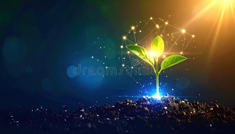 New Life and Innovation, Spark Effect Evolving into Growing Plant ...