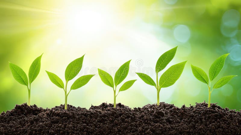 New Life Springs Forth, Young Plants Emerging from the Soil, Reaching ...