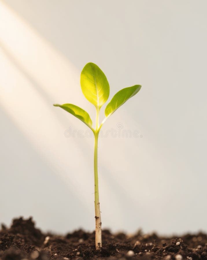 New Life Sprout Growing in Soil with Sun Rays. Stock Photo - Image of ...