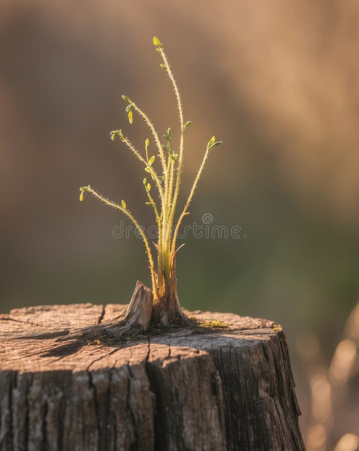 New Life Sprouting from Old Tree Stump in Sunlight Stock Photo - Image ...