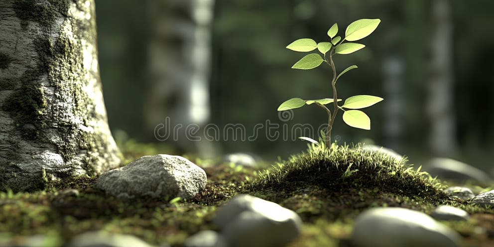 New Life Sprouting a Young Plant Emerging in a Forest Setting Stock ...