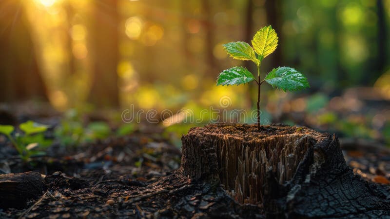 New Life Sprouting: Young Tree Emerging from Old Tree Stump Stock ...