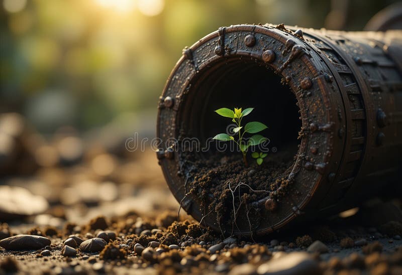 Green Plant Emerging from Old Pipe in Natural Setting Stock Photo ...