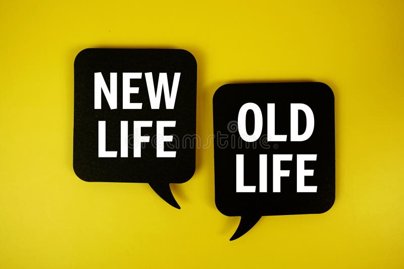 New Life Vs Old Life Text on Speech Bubble Top View on Yellow ...