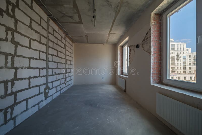New Loft Studio Interior in Empty House Stock Photo - Image of cement ...