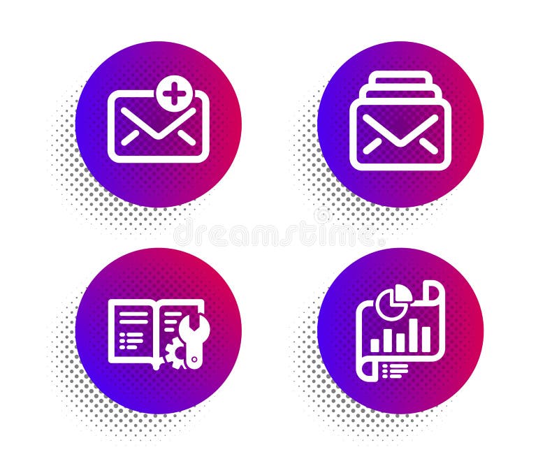 New Mail, Mail and Engineering Documentation Icons Set. Report Document ...
