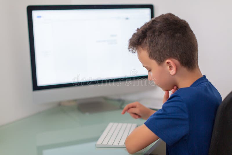 New Media Education, Kid Watching Learning Lessons on Pc. Virtual ...