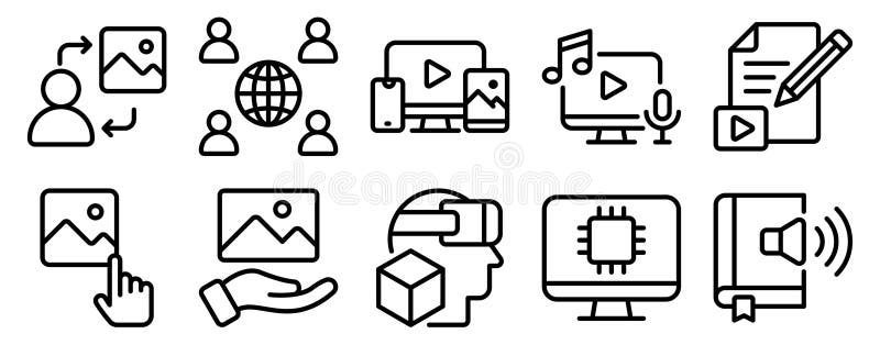 New Media Icon Set Line Style Collection Representing Digital Content ...