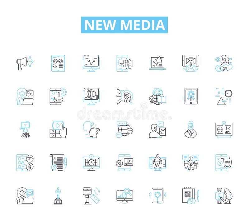 New Media Linear Icons Set. Interactivity, Digitalization, Connectivity ...