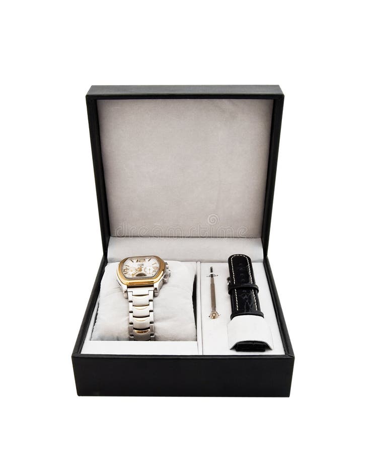 New men s watch in a box stock image. Image of instrument - 10376811