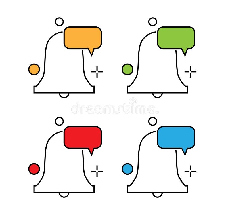 New Message Notification Bell Line Art Editable Stroke Colorful Stock ...