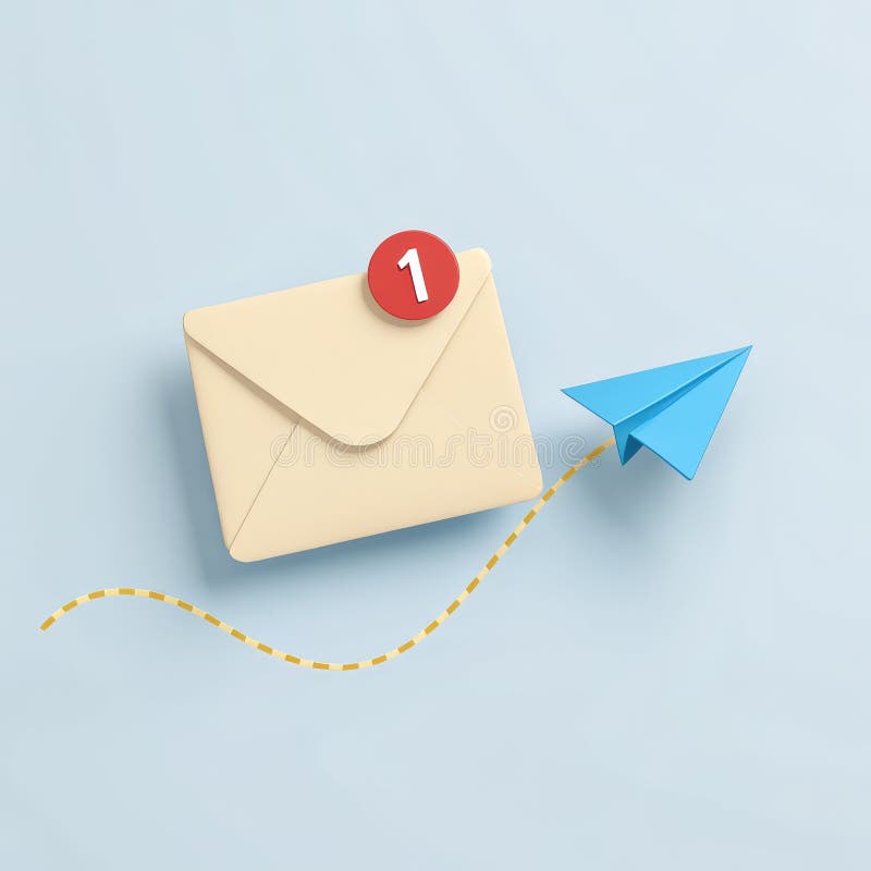 New Message Notification 3D Rendered Envelope and Paper Airplane,email ...