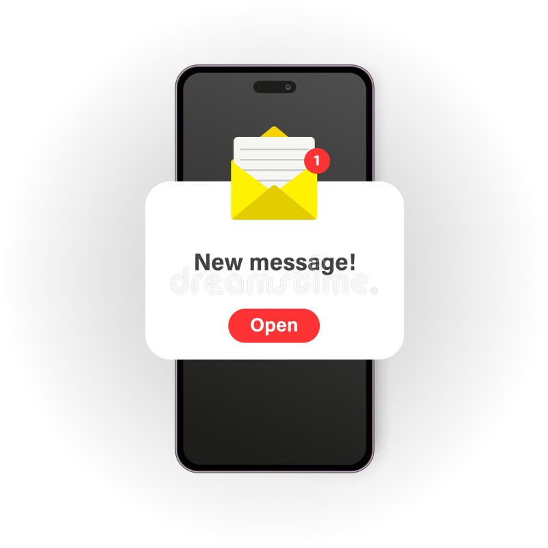 New Message Notification Icon on Smartphone Screen. Vector Mobile Email ...