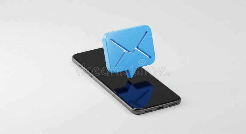 New Message Notification on Smartphone: 3D Render of Email Icon Stock ...