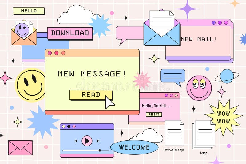New Message Notification Web Banner Template in Retro Computer Browser ...