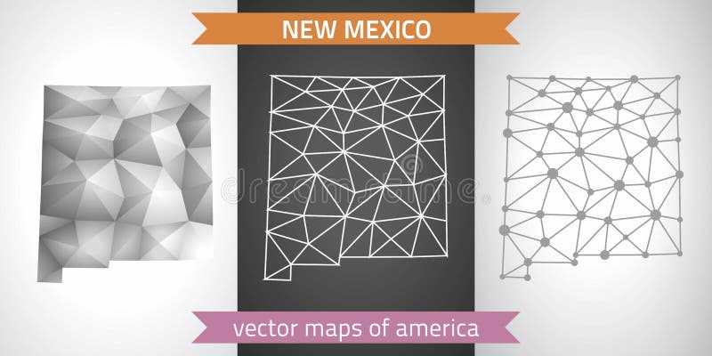 New Mexico Set of Grey and Silver Mosaic 3d Polygonal Maps. Graphic ...