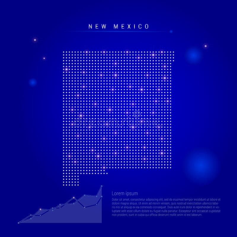 New Mexico US State Illuminated Map with Glowing Dots. Dark Blue Space ...