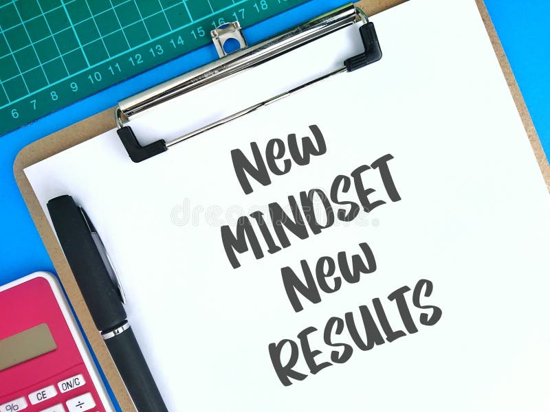 New Mindest, New Results Quote on A4 Paper with Blue Background Stock ...