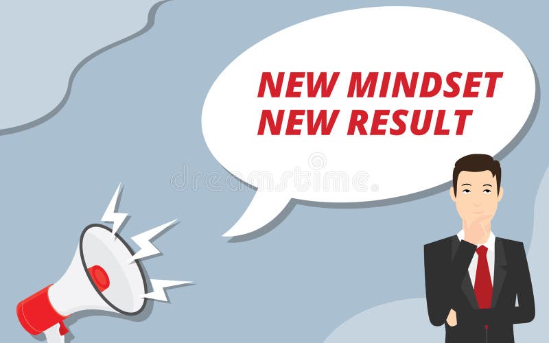 New Mindset New Result with Business Man Think about it and Loudspeaker ...