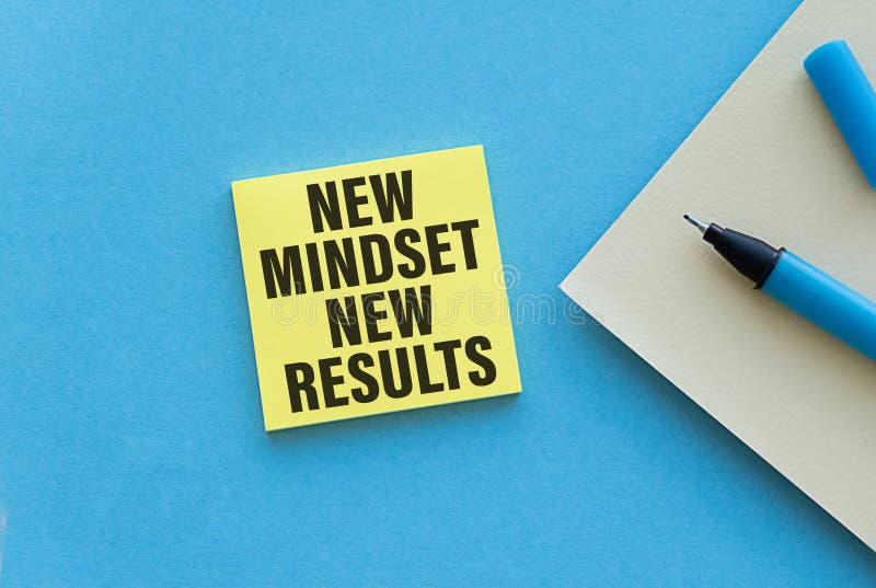 New Mindset New Result Text on Adhesive Note Yellow Sticker on Blue ...