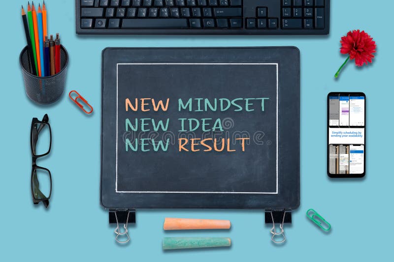New Mindset New Results Concepts with Text on Blackboard. Positive ...