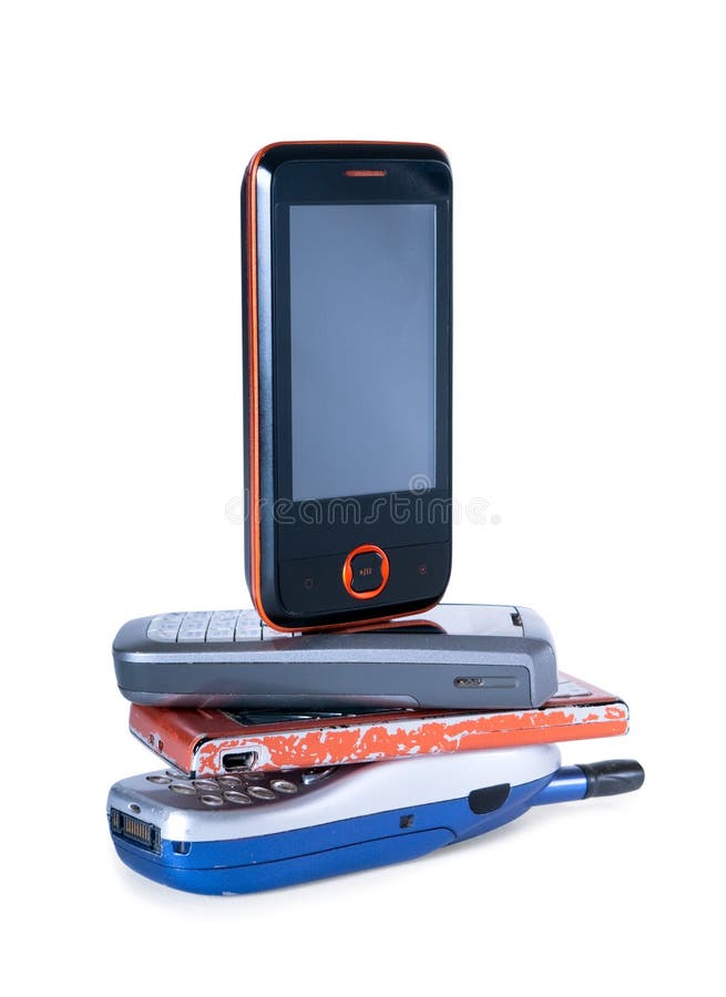 New Mobile Phone is Above Old Phones Stock Image - Image of button ...