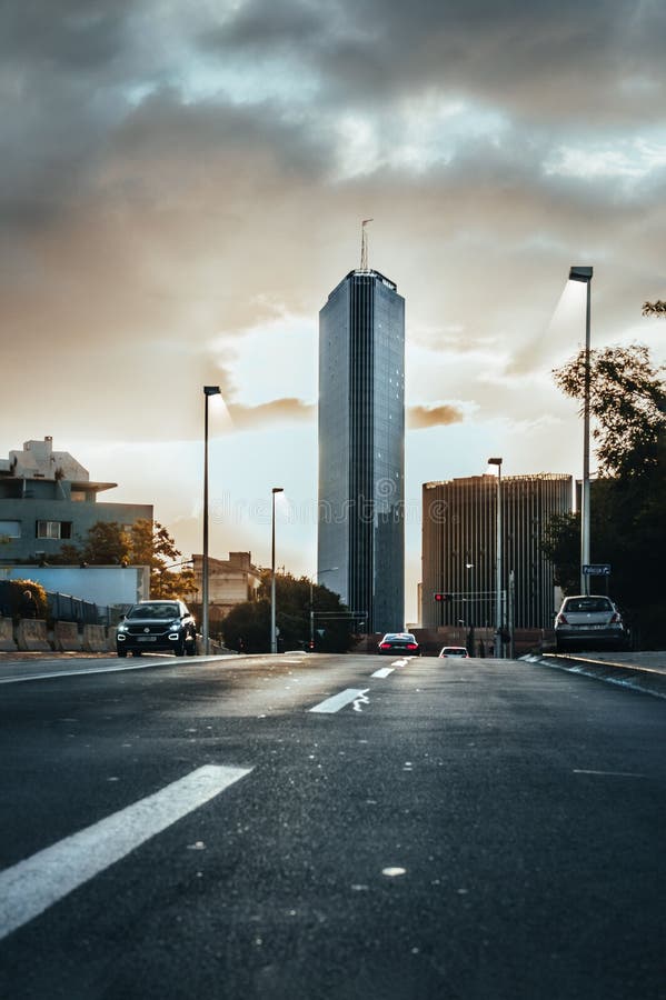 New Modern Building from an Asphalt Road on a Cloudy Sunset Editorial ...