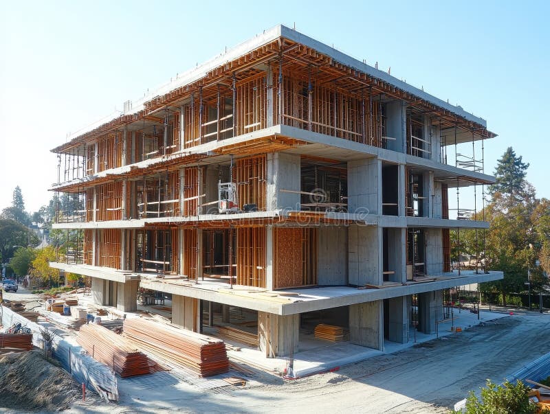 New Modern Building Structure Under Construction with Wooden Framework ...