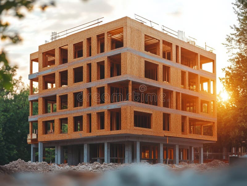 New Modern Building Structure Under Construction with Wooden Framework ...