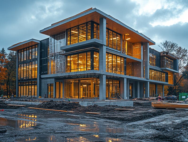 New Modern Building Structure Under Construction with Wooden Framework ...