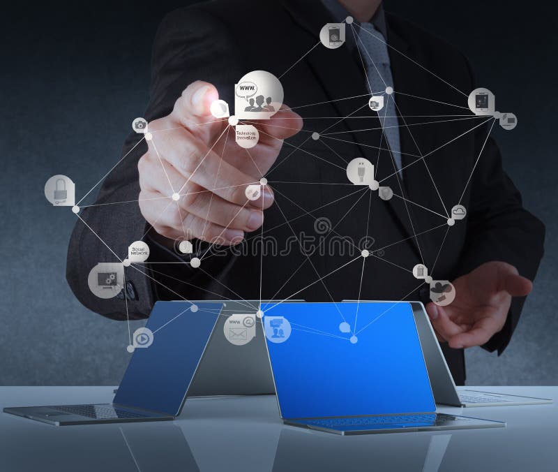 New Modern Computer Show Social Network Stock Image - Image of people ...