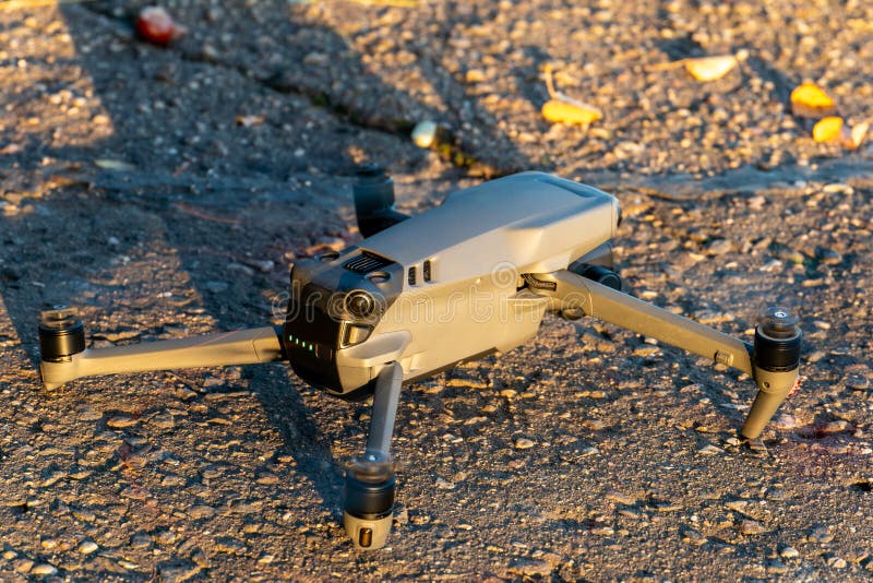 New Modern Drone Close-up. the Quadcopter is on the Ground and Ready ...
