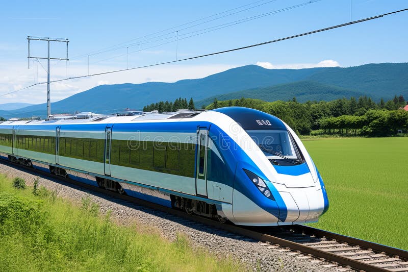 A New Modern High Speed Train Runs on the High Speed Rails Outside the ...