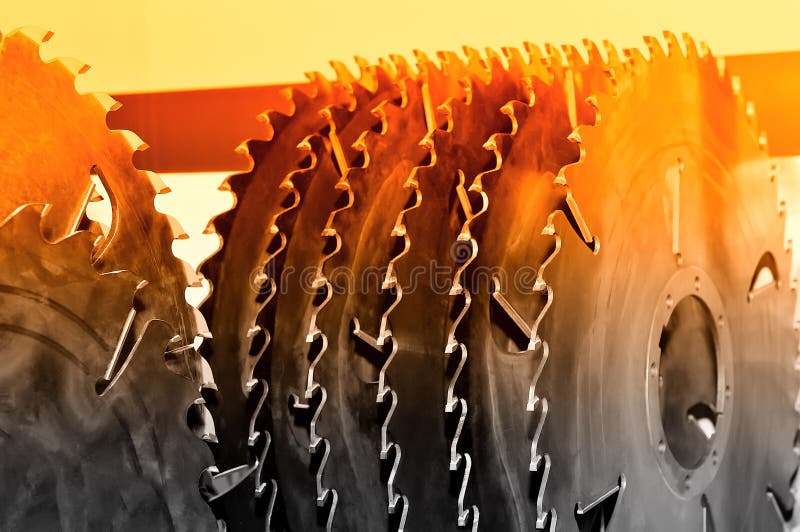 New Modern Industrial Circular Saw Disks. Red Toned Stock Photo - Image ...