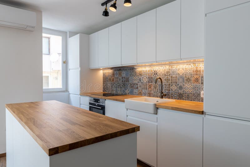 New Modern Kitchen. New Home. Interior Photography Stock Photo - Image ...