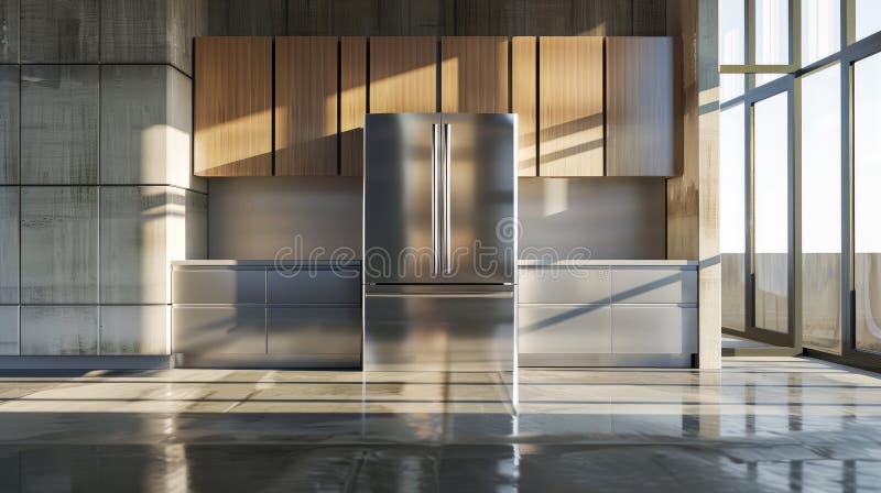 New Modern Kitchen in a Loft. Empty Kitchen with Stainless Steel ...