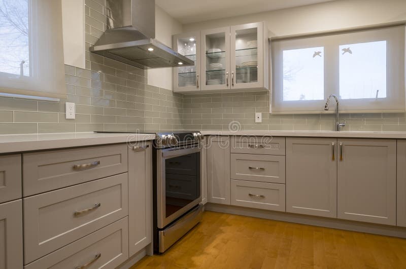 New and Modern Open Concept Kitchen #4 Stock Image - Image of grey ...