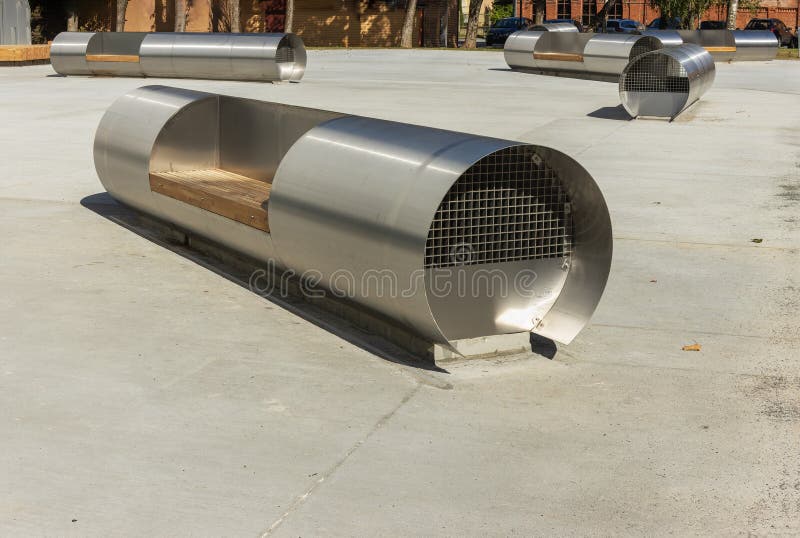 New Modern Outdoor Benches in the Town Square Stock Photo - Image of ...