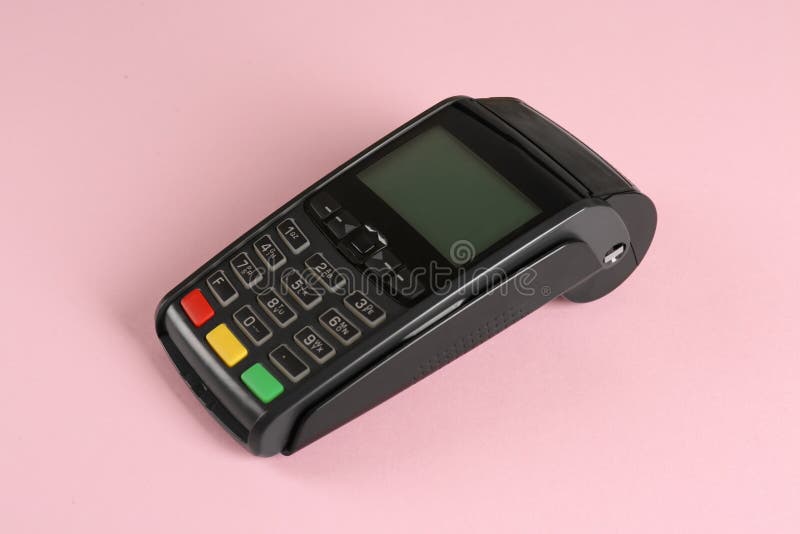 New Modern Payment Terminal on Pink Background Stock Image - Image of ...