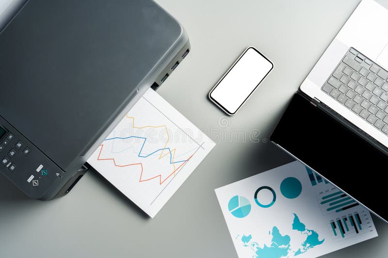 New Modern Printer and Laptop in the Office on Table Stock Image ...